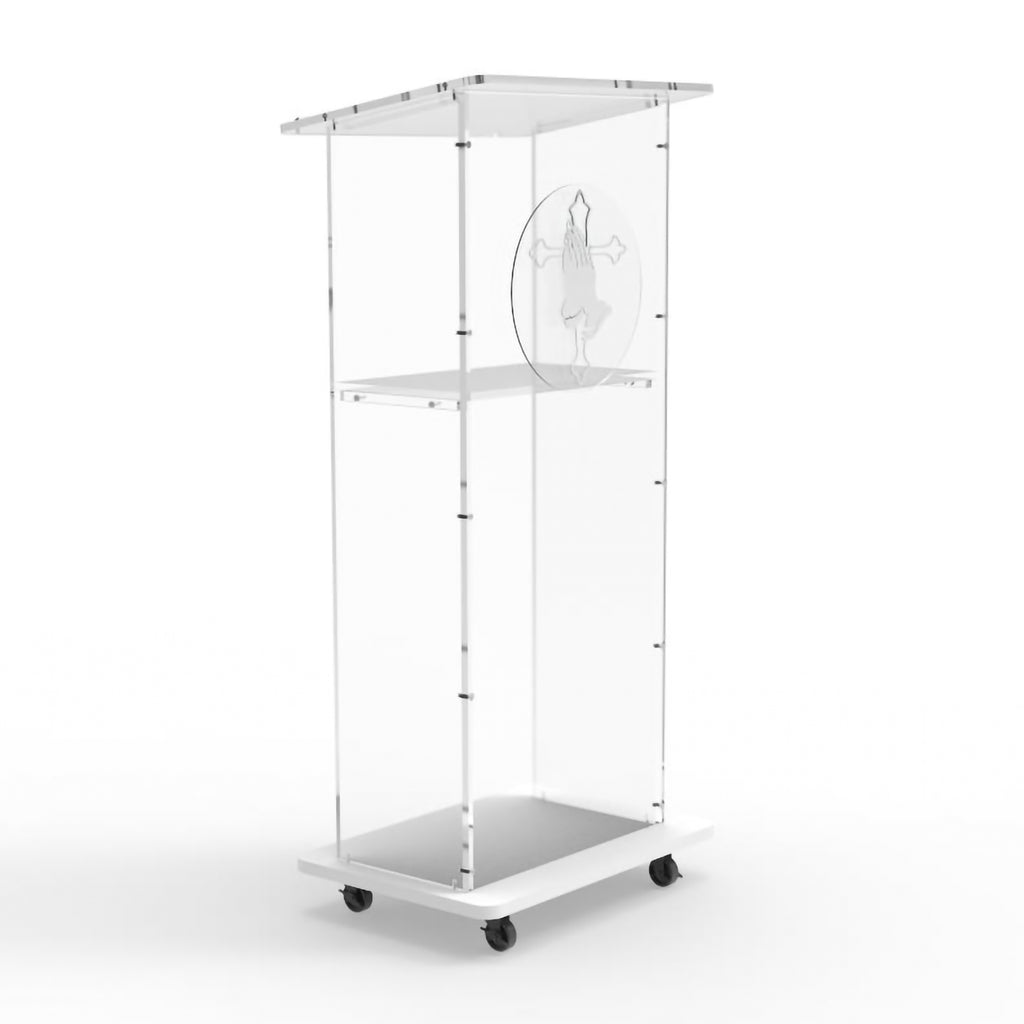 Clear Acrylic Podium Pulpit Lectern 23X16X46.3" CrossPrayerHand MDF Ba ...