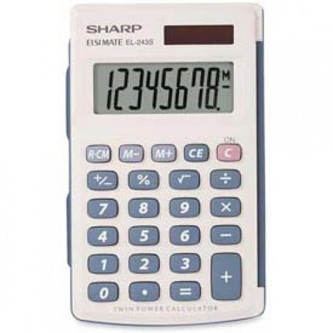 Sharp?_8 Digit_Calculator,_EL243SB,_W/Cover,_2 1/2_X_4 1/2_X_1/2,_White ...