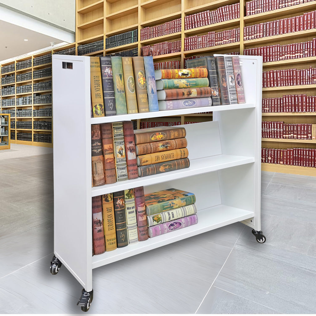 30 X 13 X 40.5" 3Tier White Metal Book Cart Rooling Book Truck Library ...
