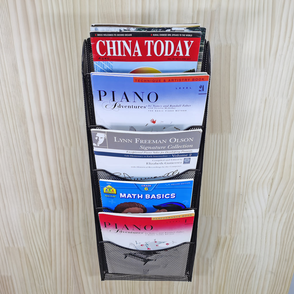 5 Tier Wall Mount File Holder Black Literature Rack, 9.7" Wide Pockets ...