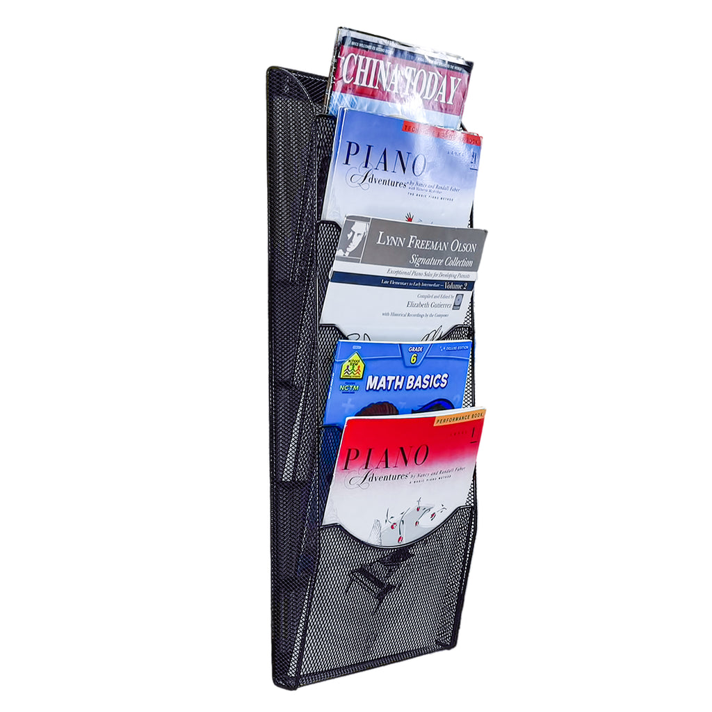 5 Tier Wall Mount File Holder Black Literature Rack, 9.7" Wide Pockets ...