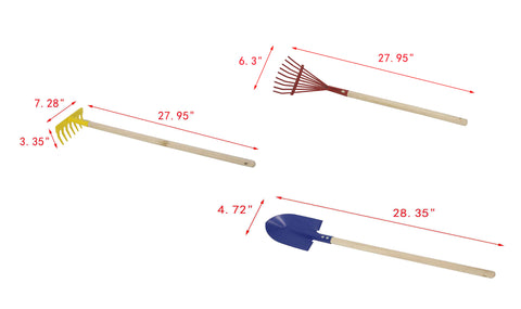 FixtureDisplays Kids Garden Tool Set 28" Long Toy, Rake, Shovel and Le