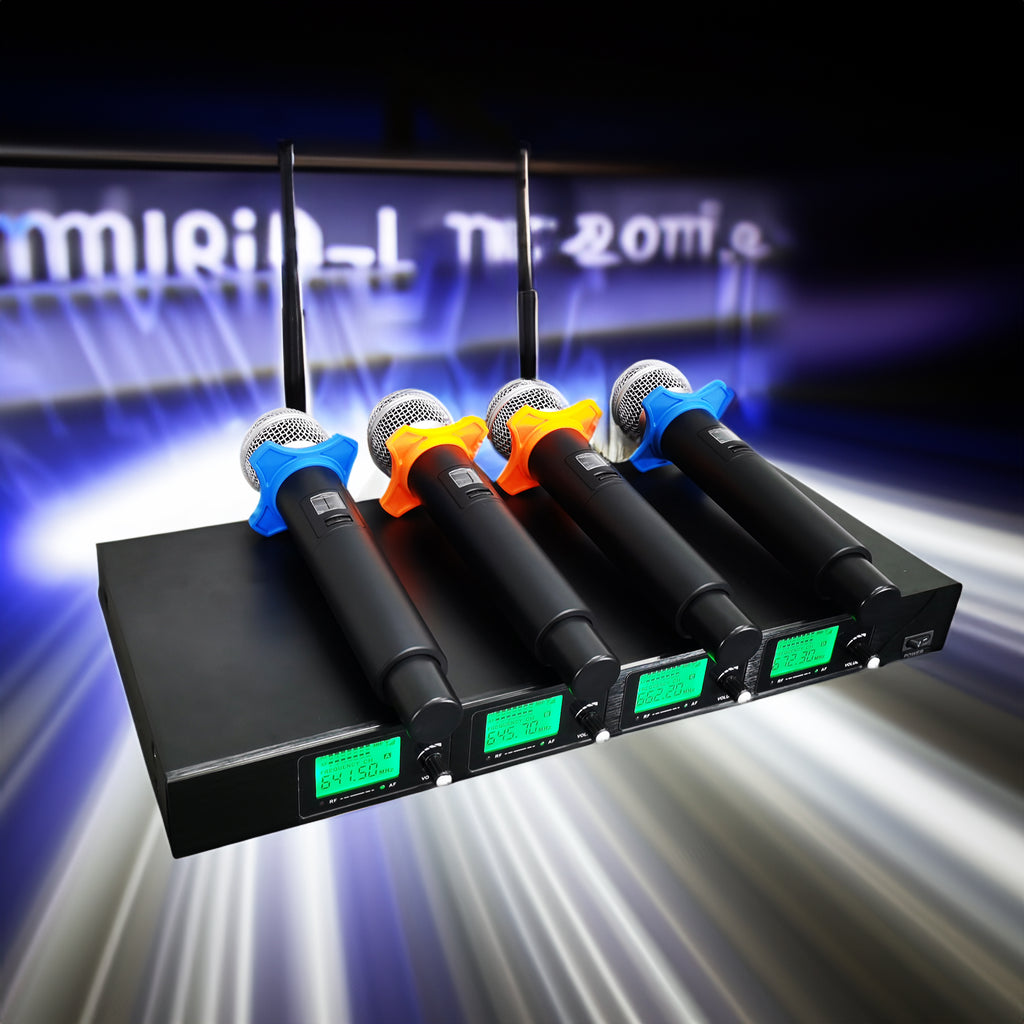 4 Channel Wireless Microphone System 4 Handheld Black Mic Karaoke DJ S ...