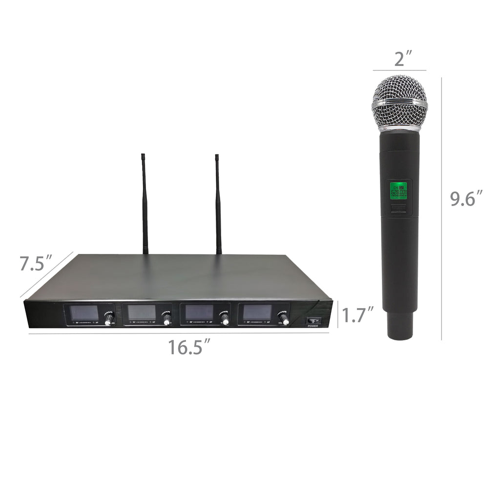 4 Channel Wireless Microphone System 4 Handheld Black Mic Karaoke DJ S ...