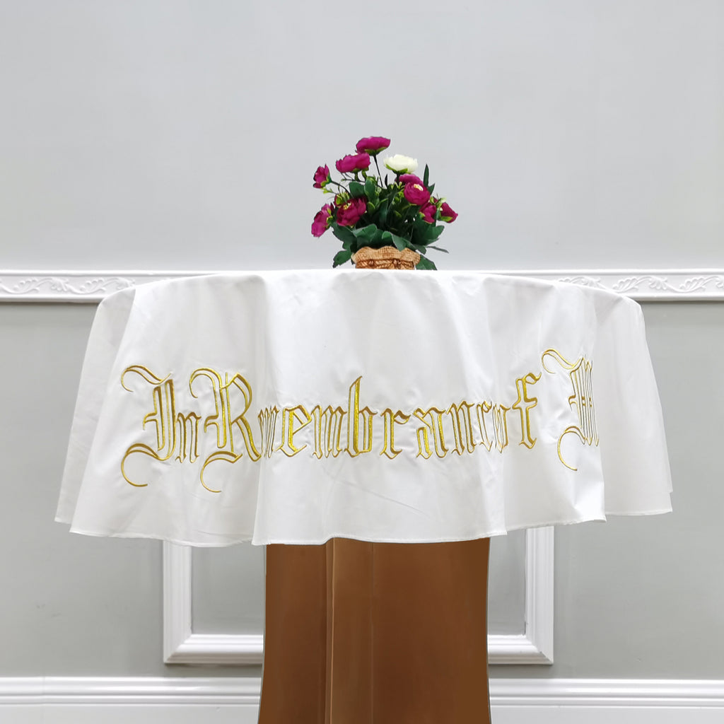 48" Round Tablecloth Holy Communion Gold Embroidery This Do In Remebra ...