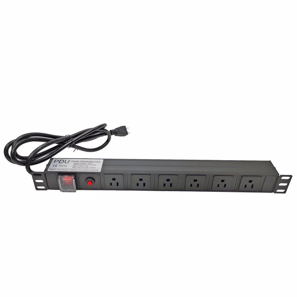6-Outlet Server Cabinet Power Strip 19" On/Off Switch Fuse 6' Cords 18 ...