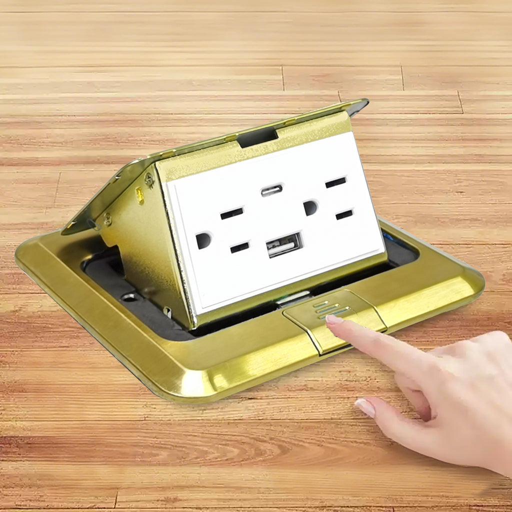 Pop Up Floor Electrical Outlet Stainless Steel Box Gold Cover With USB ...