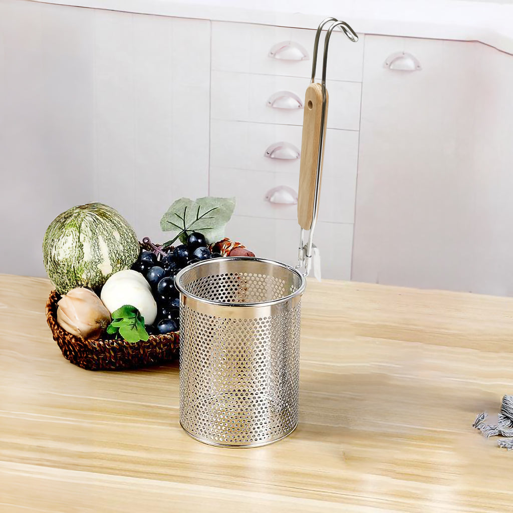 Kitchen 201 Stainless Steel Noodle Strainer, with Wooden Handle, 5X5.6 ...