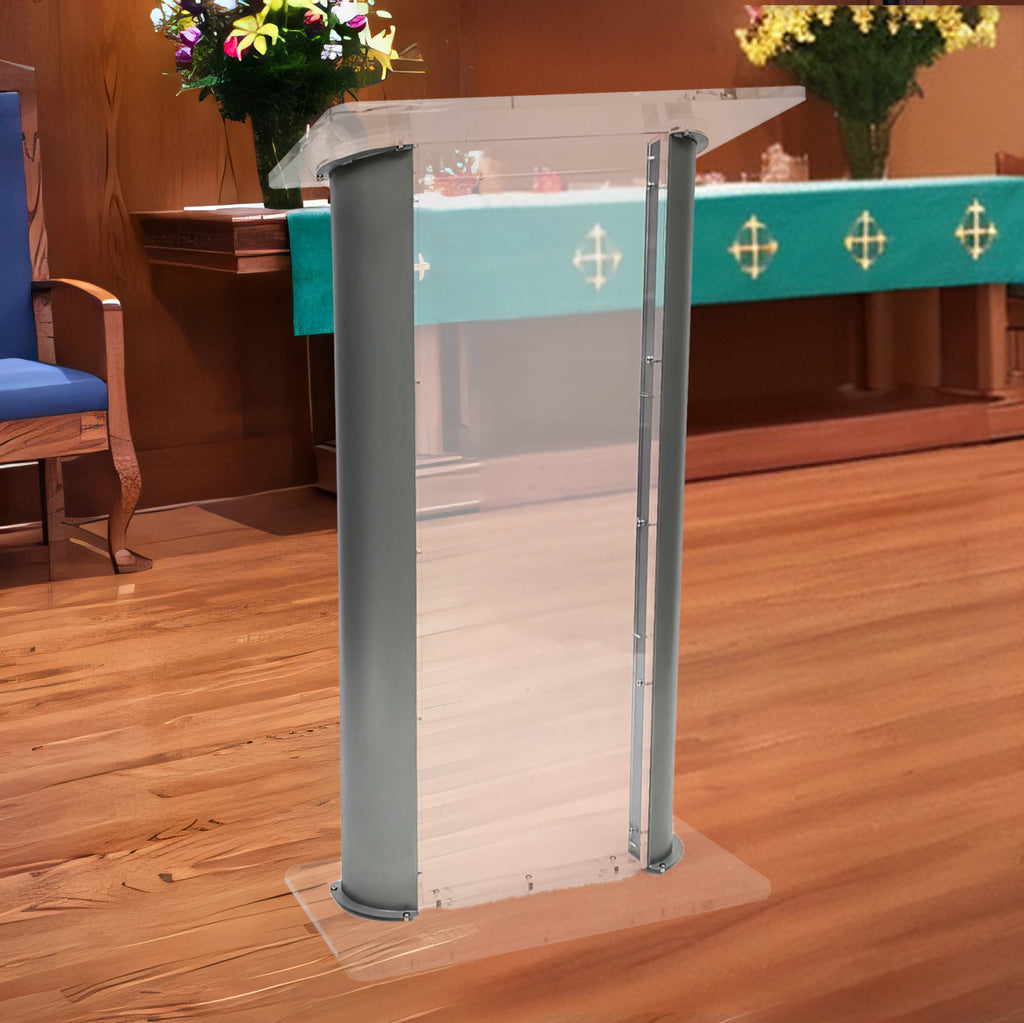 26.8X15X48" Acrylic Podium Metal Corner Accent Church Conference Schoo ...
