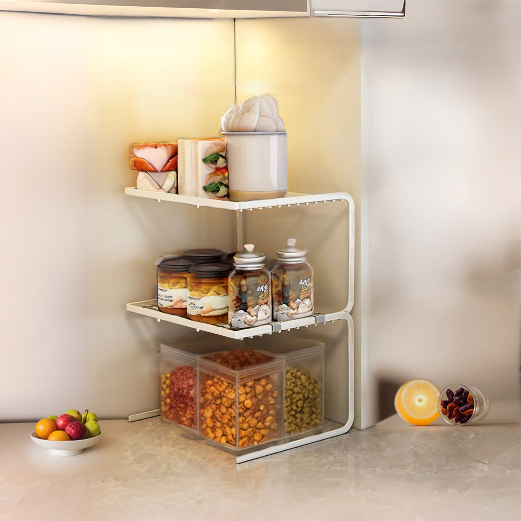 11X8.8X7.5" White 2 PK Metal Shelf Stackable Raised Display Stand Rise ...