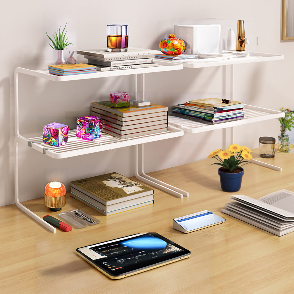 11X8.8X7.5" White 2 PK Metal Shelf Stackable Raised Display Stand Rise ...