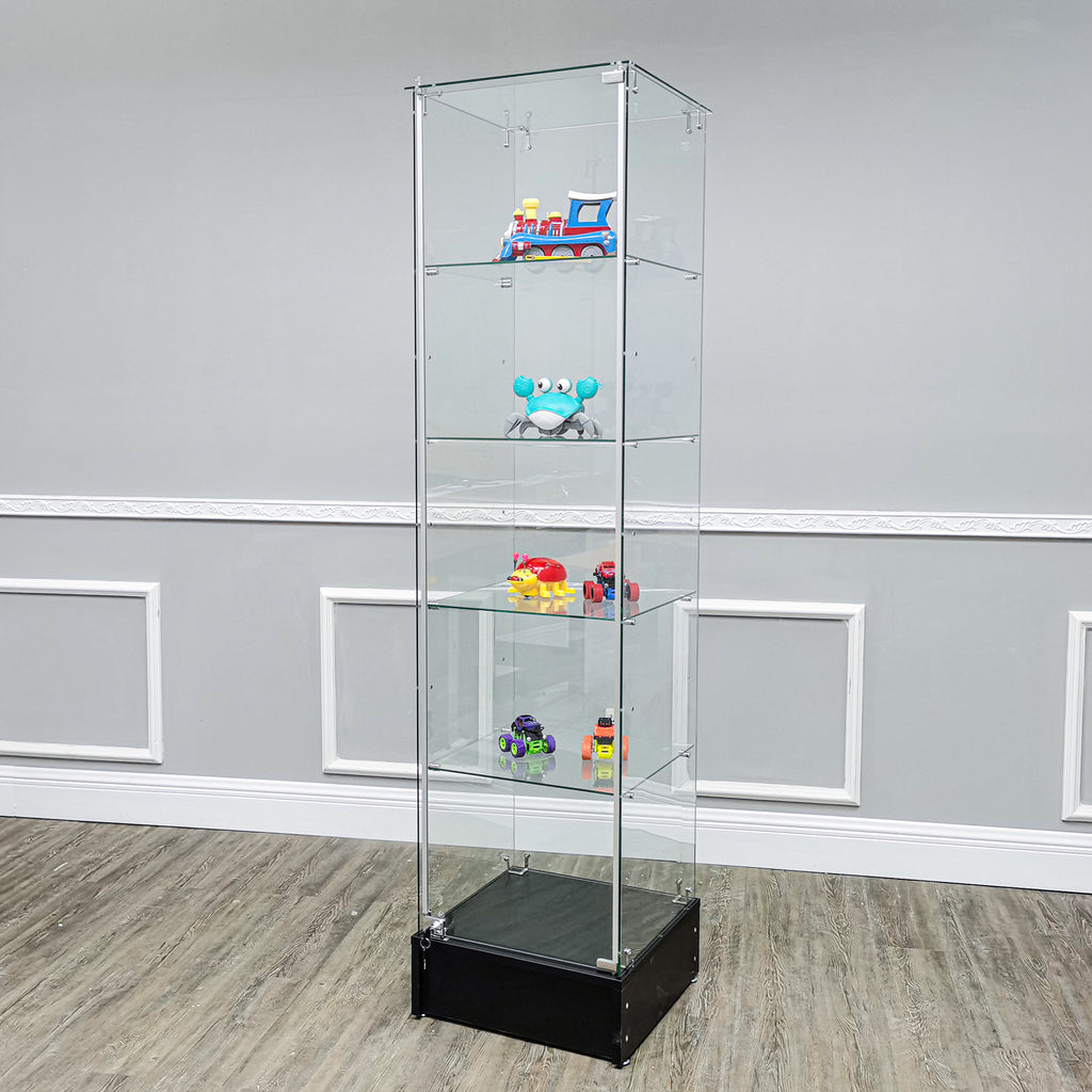 18.1X18.1X72.5" Glass Showcase Display Tower Cabinet 5-Tier Shelf Floo ...