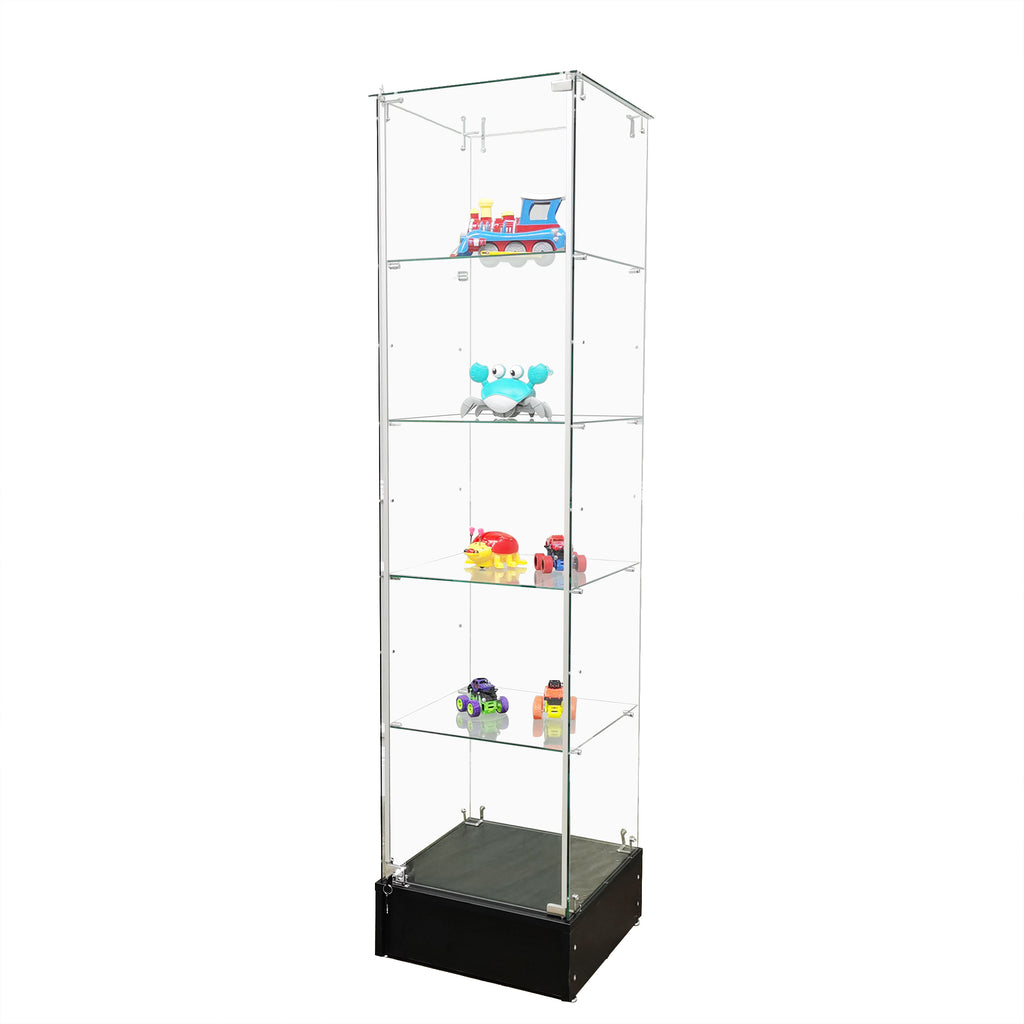 18.1X18.1X72.5" Glass Showcase Display Tower Cabinet 5-Tier Shelf Floo ...