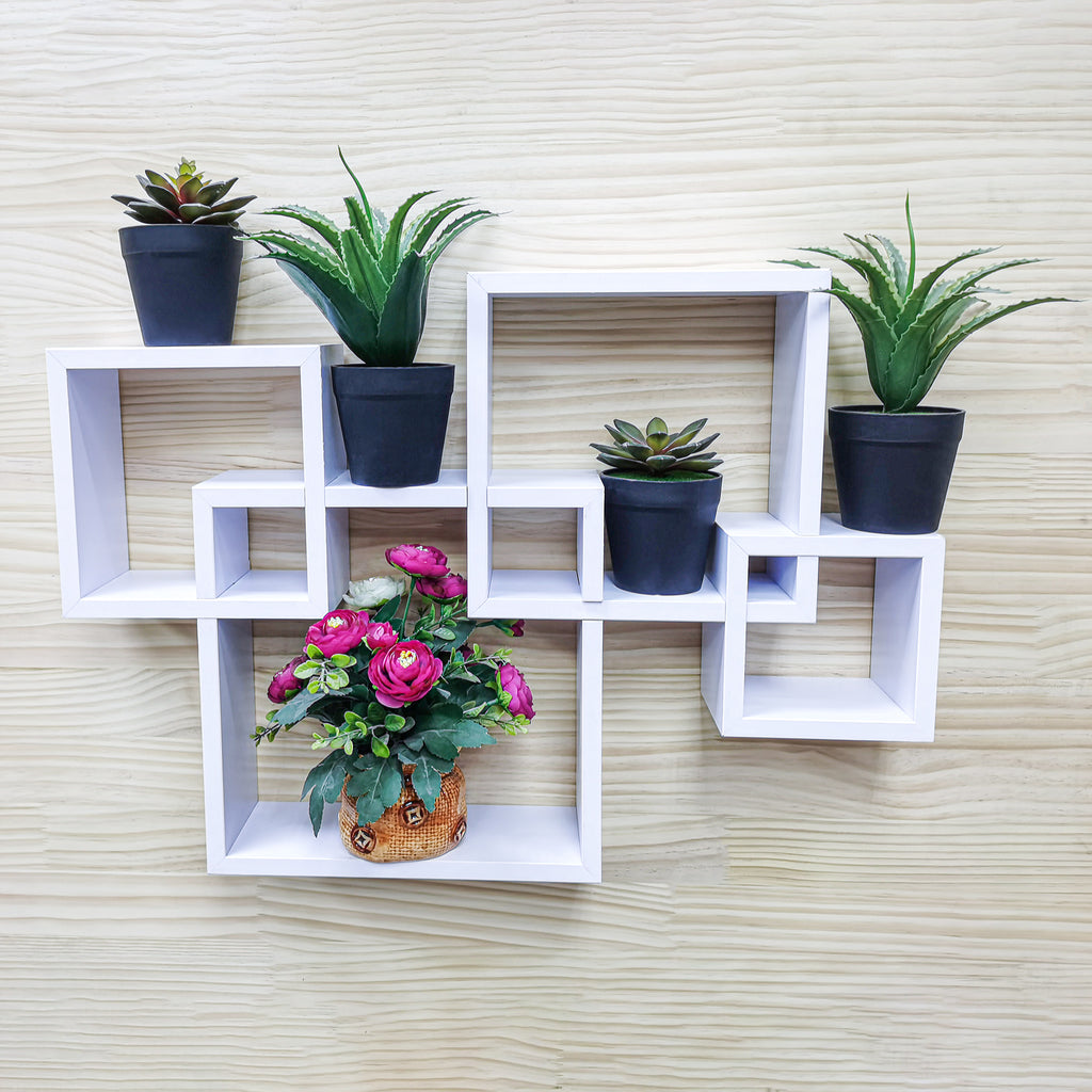 FixtureDisplays® Wall Mount Cube Set Intersecting Shelves White 10151