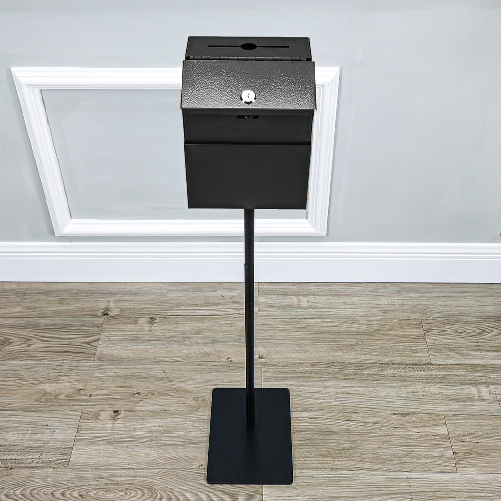 Black Metal Donation Box Floor Stand Lobby Foyer Tithes & Offering Sug ...