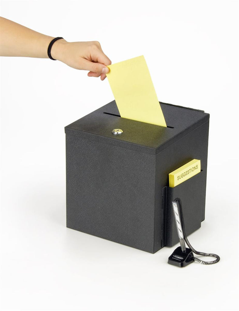Metal Ballot Box w/ Side Pocket, Pen & Lock, Wall or Countertop - Blac ...