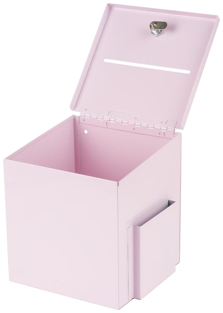 Metal Ballot Box w/ Side Pocket, Pen & Lock, Wall or Countertop - Pink ...