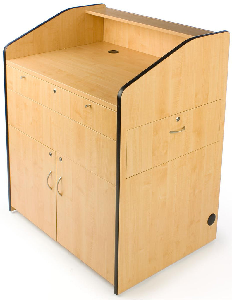 Multimedia_Podium_with_Cabinet,_Side_Drawer,_Keyboard_Tray_&_Wheels_ ...