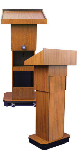 Height Adjustable Podium with Wheels for Floor - Oak – FixtureDisplays