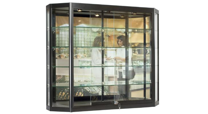 4x3 Wall Mounted Display Case w/Mirror Back & 3 Top Lights, Locking ...