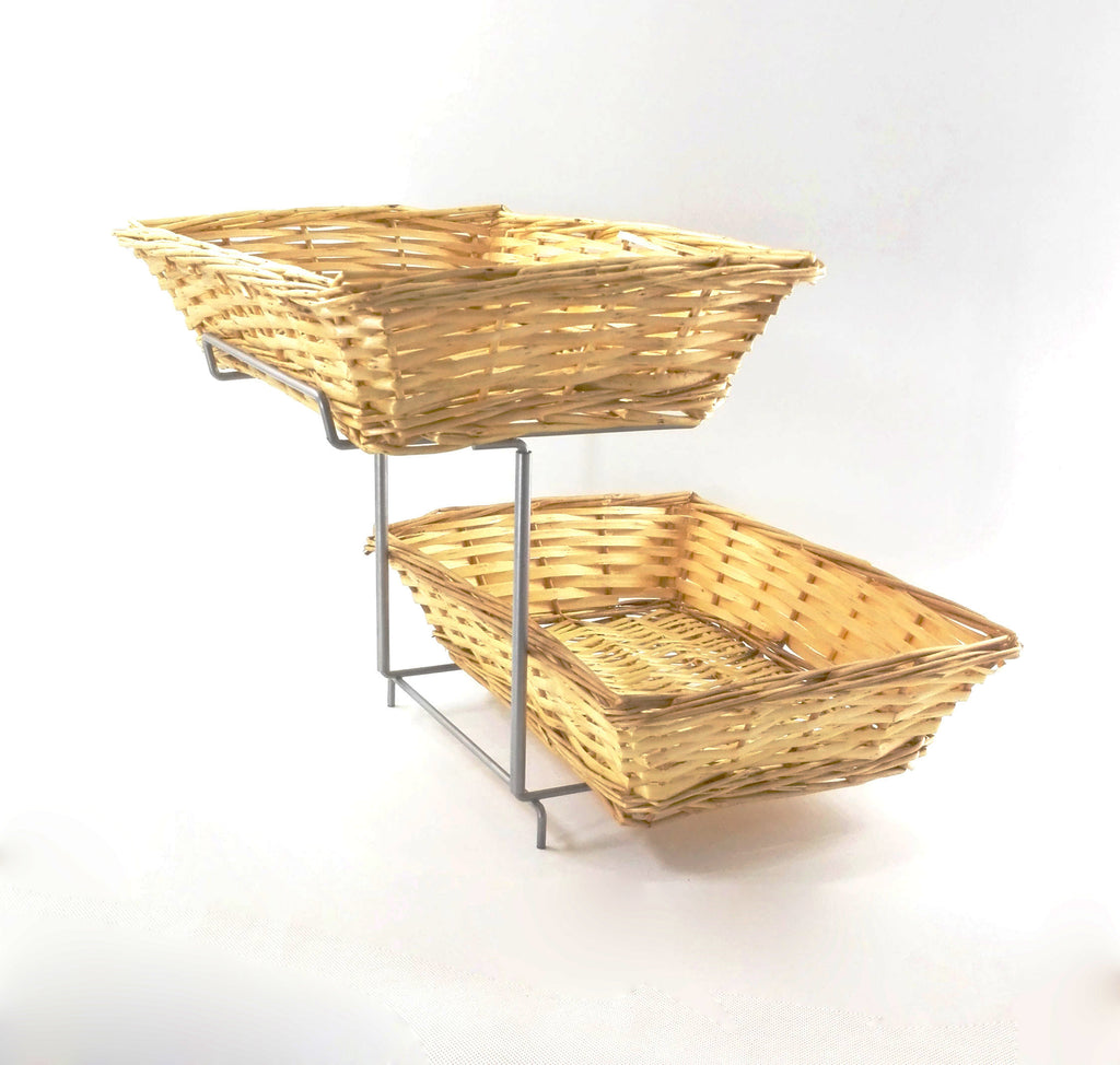 Two-tier Display Rack for Counters with 2 Plastic Woven Baskets, Retai ...