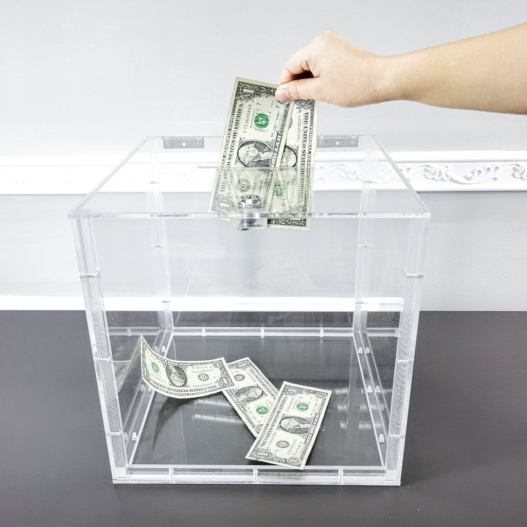 12X12X12" Clear Donation Box Plexiglass Acrylic Fundraising Ballot Tit ...