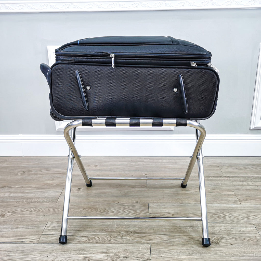 Stainless Steel Folding Luggage Rack Black Nylon Webbing Suitcase Stan ...