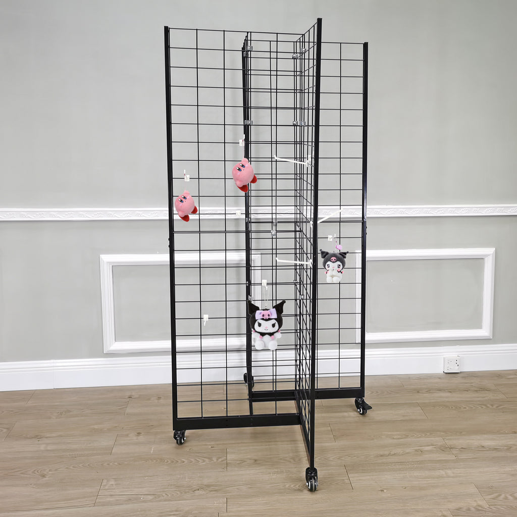 Four-Sided Gridwall Display Rack Black 3X4" Grid 4-Way Floor Stand Tra ...