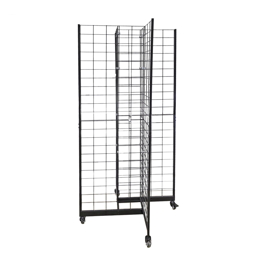 Four-Sided Gridwall Display Rack Black 3X4" Grid 4-Way Floor Stand Tra ...