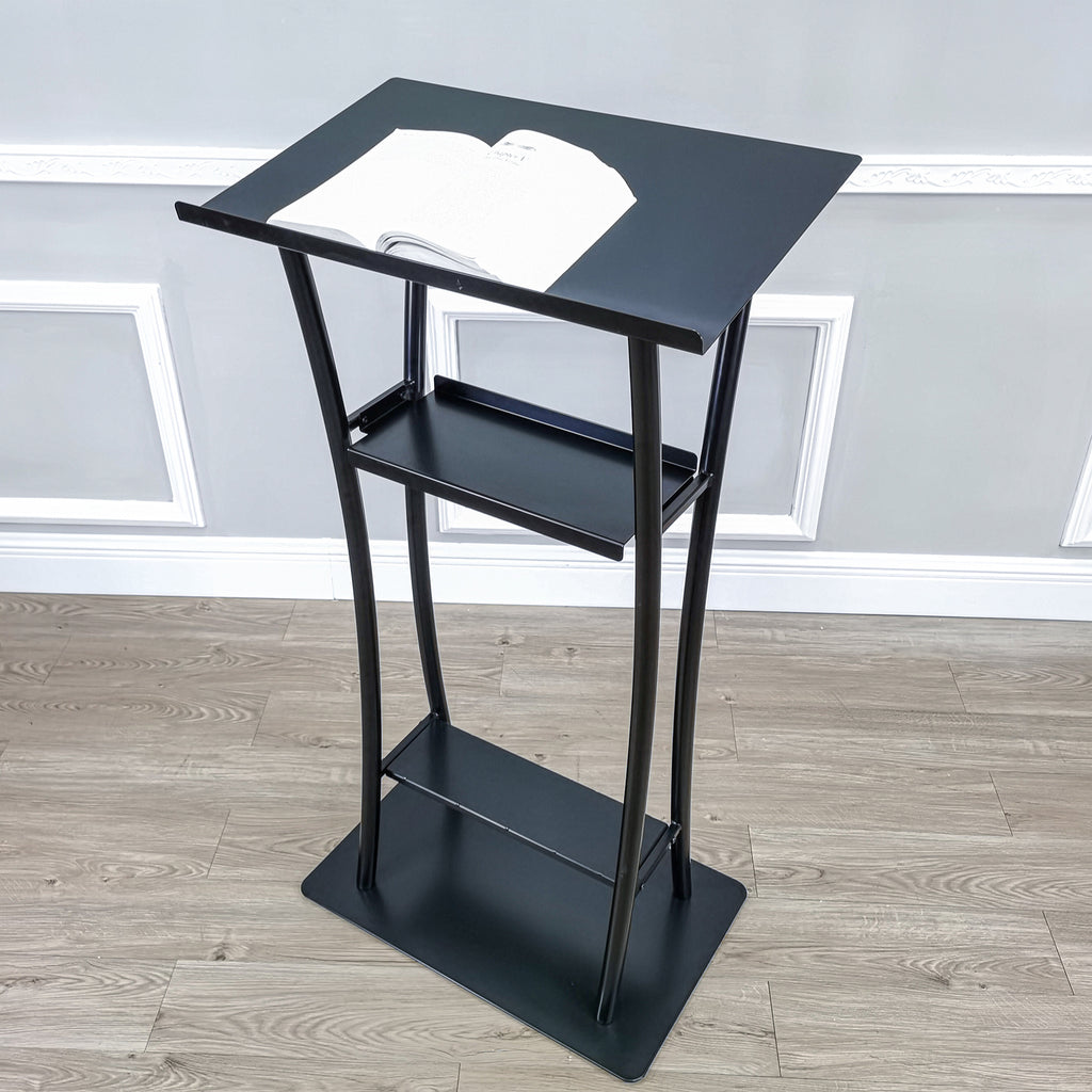 Curved Black Metal Podium Steel Lectern Church Pulpit School Conferenc ...
