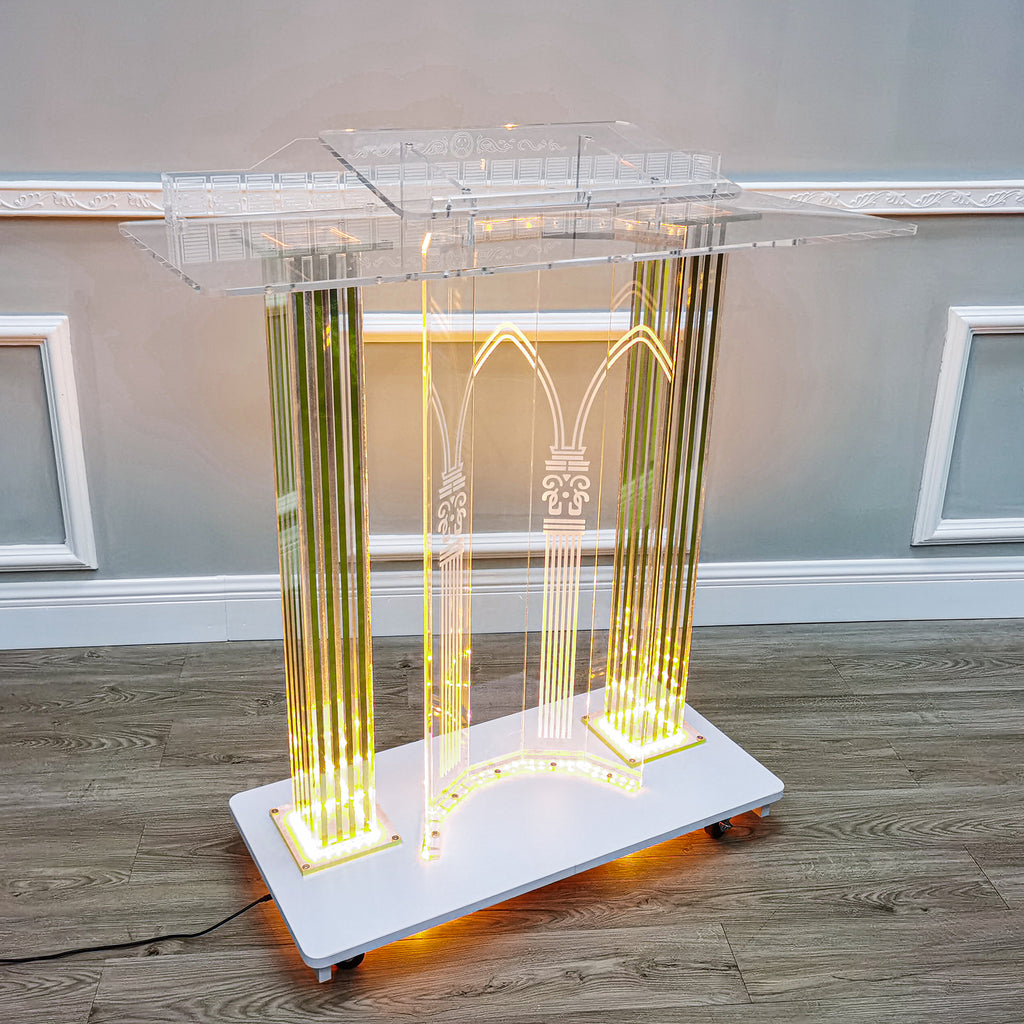 Acrylic Lighted LED Podium Lectern Church Pulpit Hostess Desk Casters ...