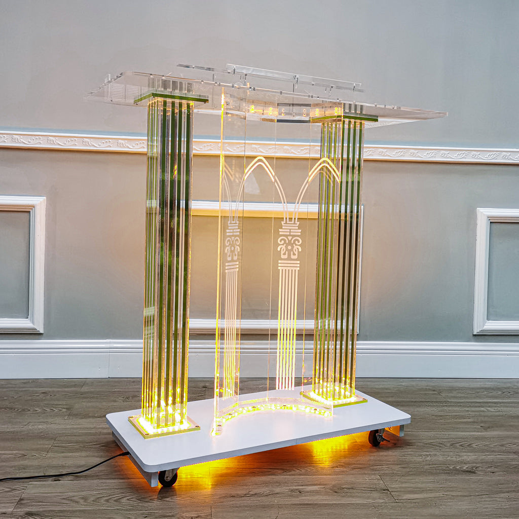 Acrylic Lighted LED Podium Lectern Church Pulpit Hostess Desk Casters ...